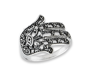 Detailed Sterling Silver Hand Of Fatima Ring